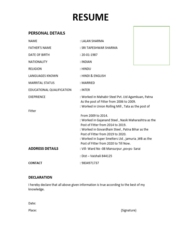 Lalit Sharma Fitter Resume 2023 | PDF