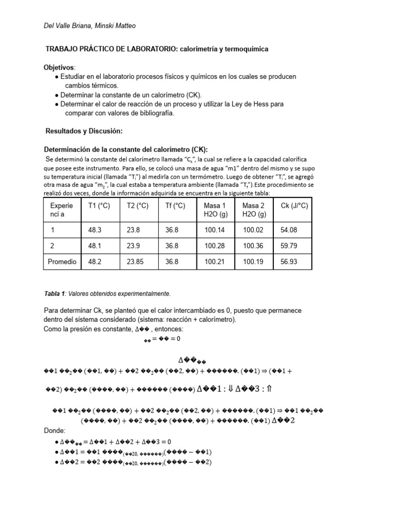 TRABAJO PRÁCTICO DE LABORATORIO: calorimetría y termoquímica | Descargar gratis PDF | Entalpía ...