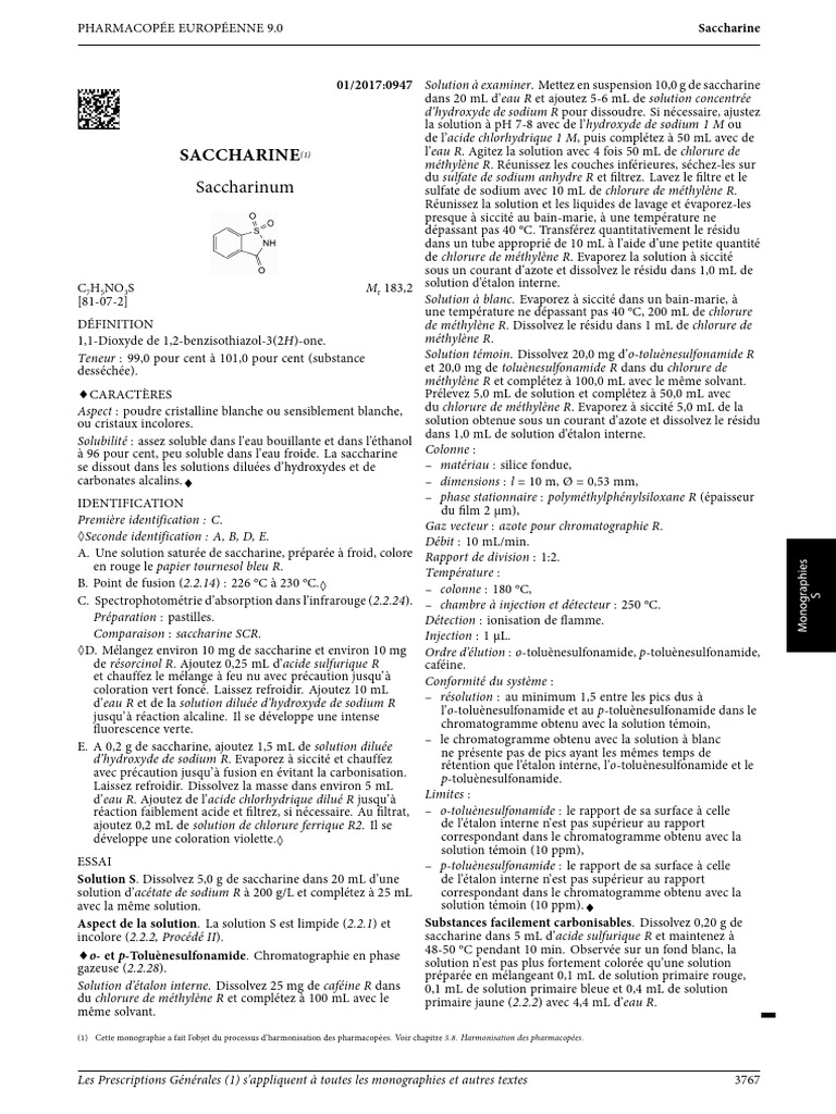 SACCHARINE (1) (VOIR NOTE) (Full Permission) | PDF | Chromatographie ...