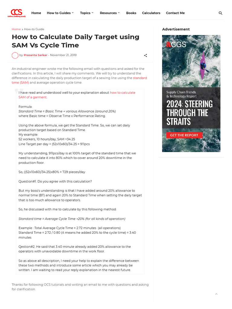 How To Calculate Daily Target Using SAM Vs Cycle Time | PDF | Time ...
