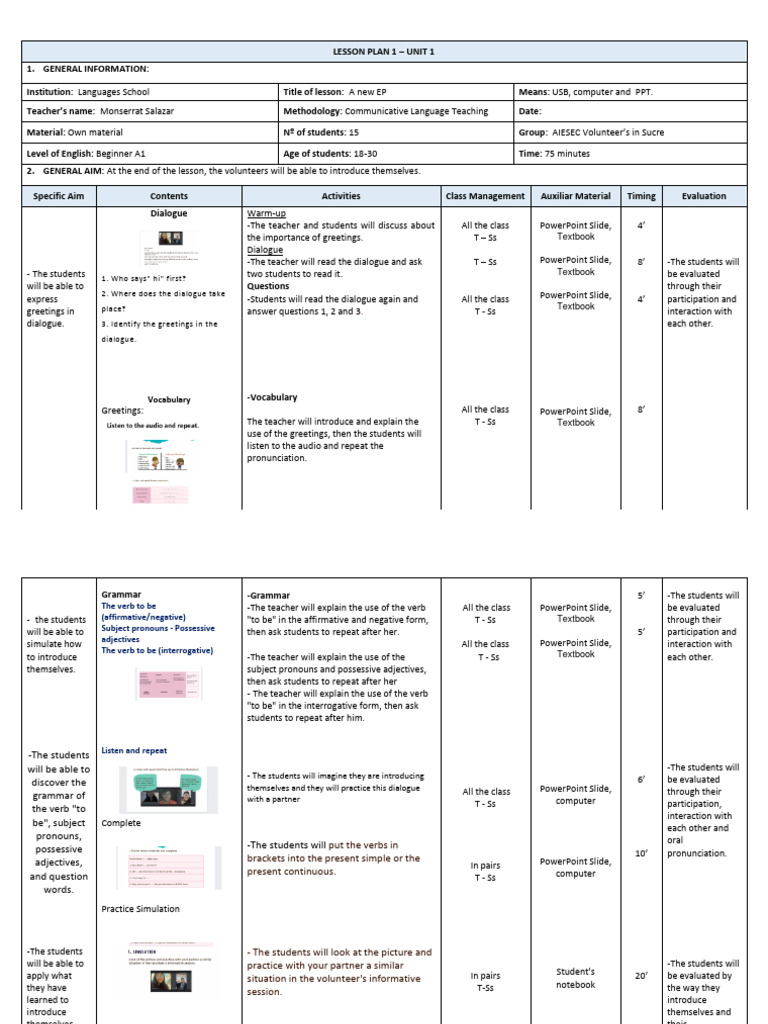 Lessons Plan of The 4 Didactic Units of The Project. | PDF | Microsoft ...