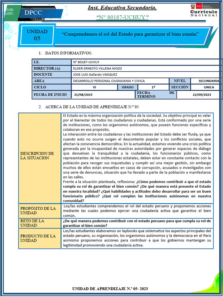 001-1º DPCC - Und.5 - 2024 | PDF | Aprendizaje | Maestros