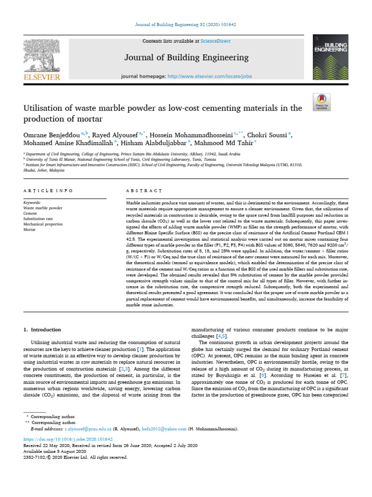 Utilisation of Waste Marble Powder As Low-Cost Cementing Materials in ...
