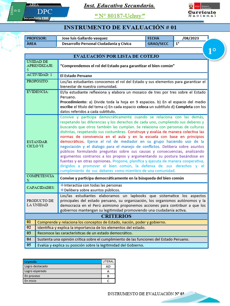 1º DPCC - LC Act.1 Uni 5 - Sem 01 | PDF