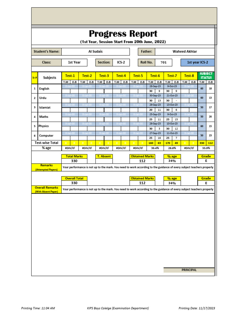 1st Year ICS-2 Student Progress Reports | PDF