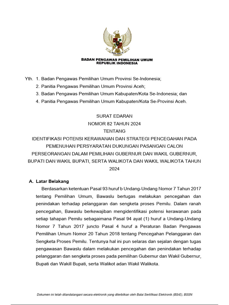 SE 82 2024 Pencalonan Perseorangan Pilkada | PDF