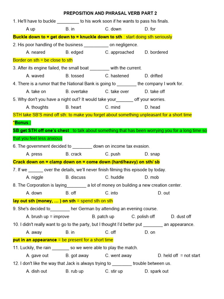 Preposition and Phrasal Verb Part 2 | PDF