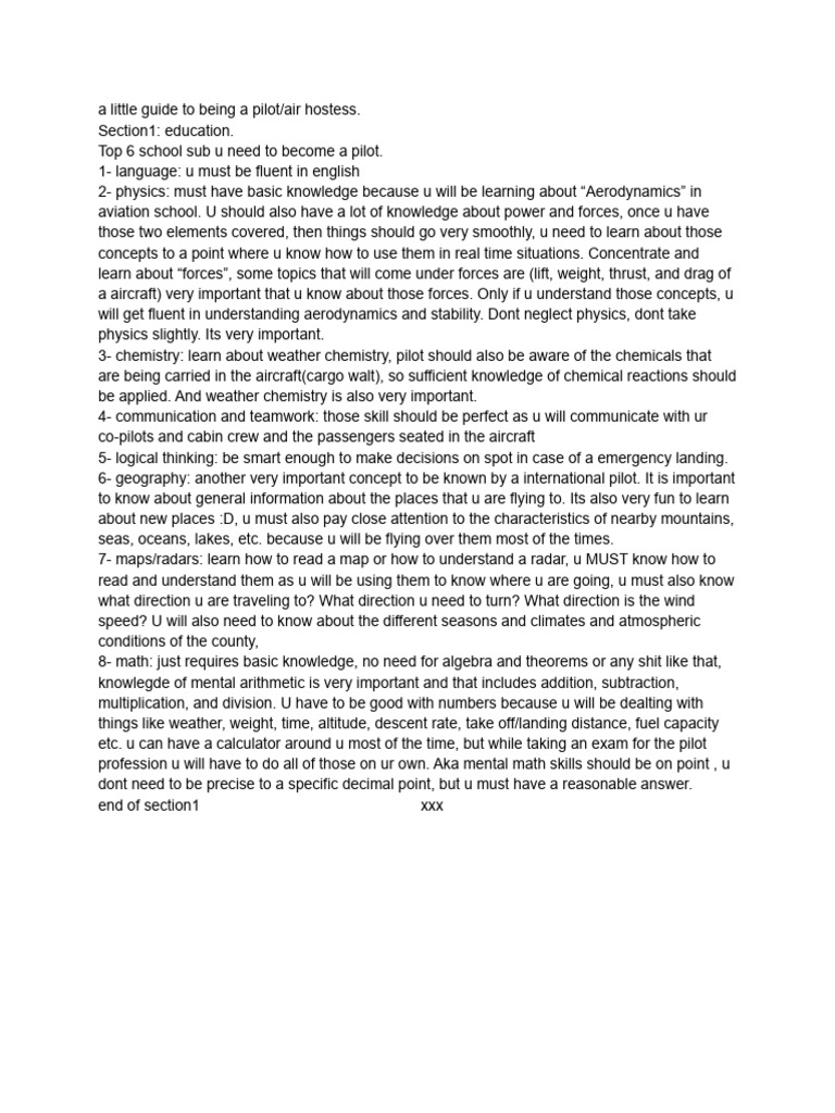 Pilot Guide. Section1 | PDF | Knowledge | Aircraft