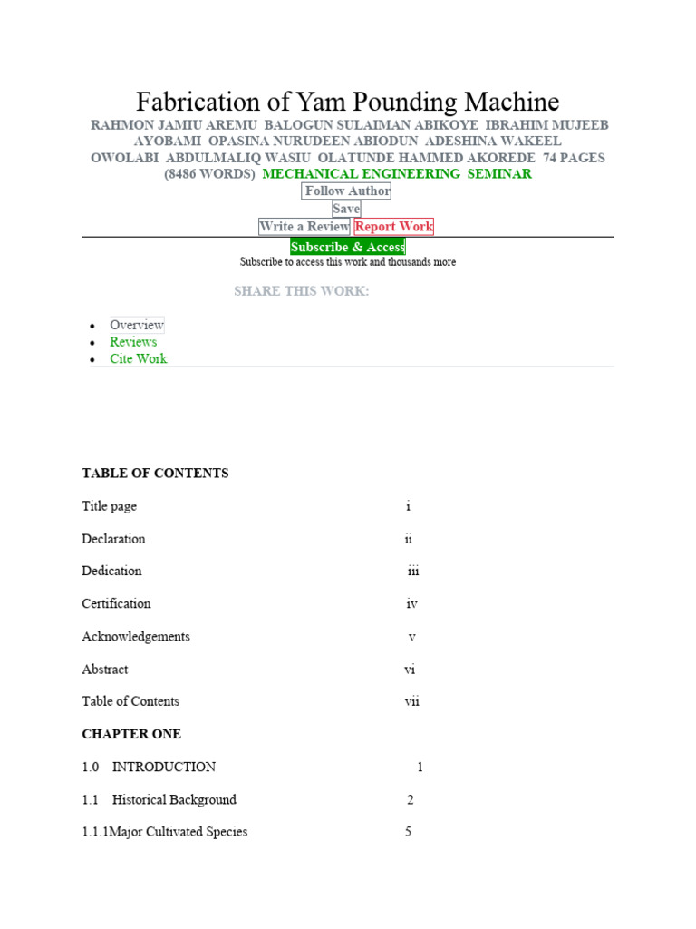 Motorized Yam Pounding Machine Design | PDF | Machining | Machine Tool