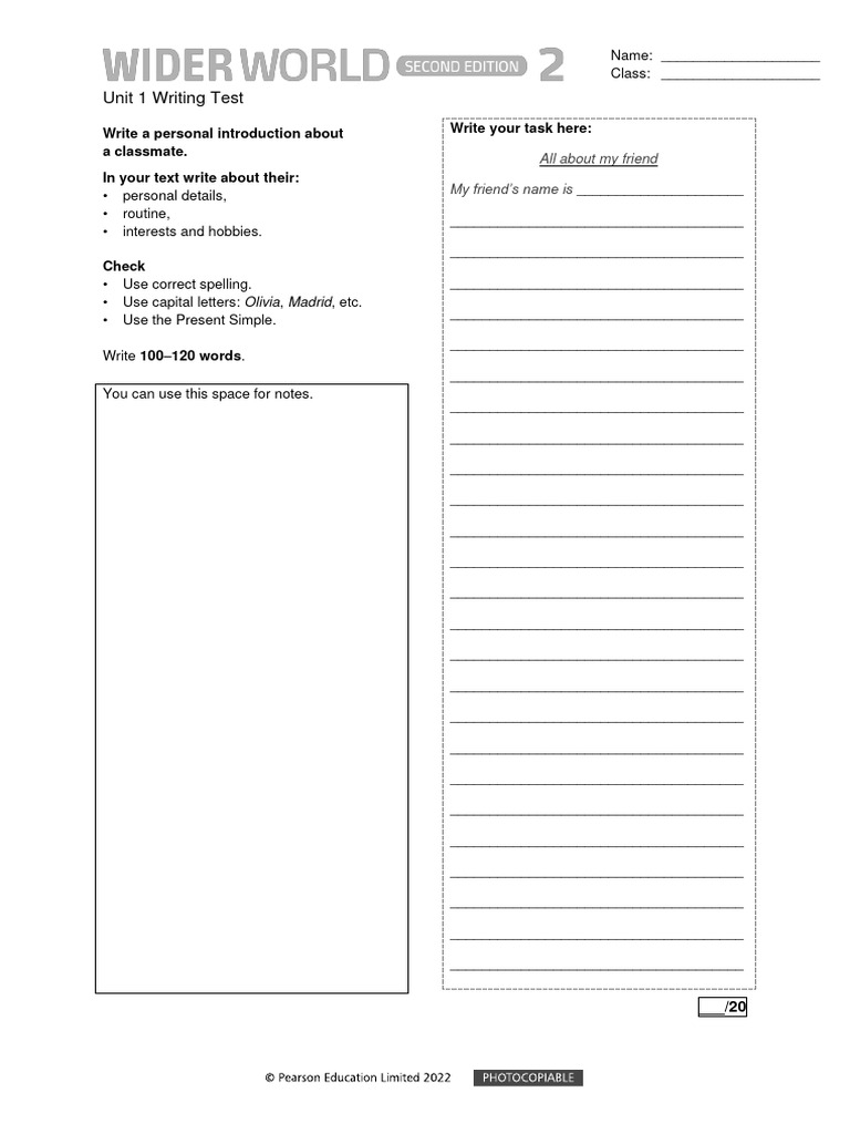 WiderWorld 2ed 2 U1WritingTest | PDF | Linguistics