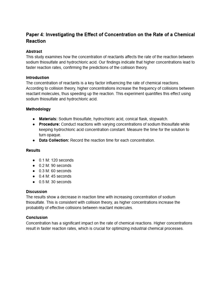 Paper 4: Investigating The Effect of Concentration On The Rate of A ...