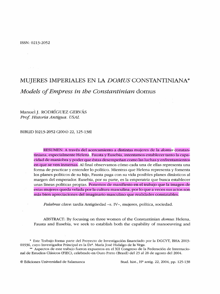 RESALT Gervas Mujeres Imperiales en La Domus Constantiniana | PDF ...