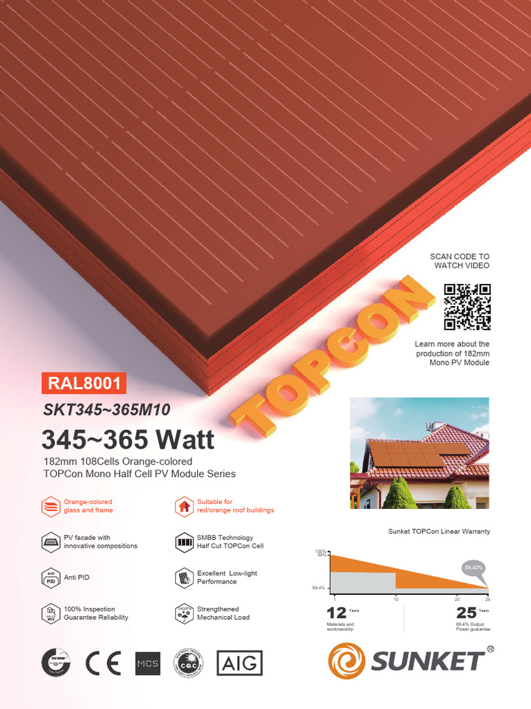 182mm 16BB 108cells 345 365W RAL8001 Orange Colored TOPCo | PDF ...