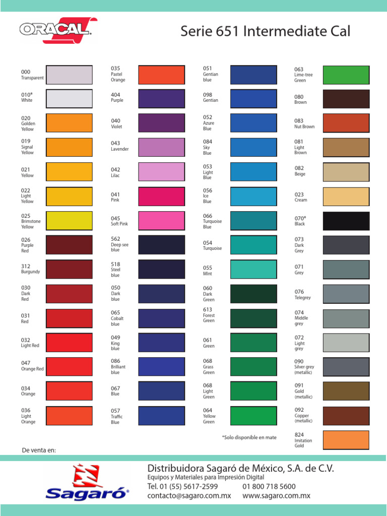 Catálogo de colores Oracal 651 | PDF