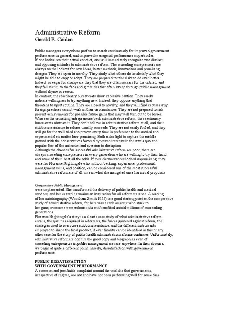 Administrative Reform: Gerald E. Caiden | PDF | Career & Growth | Politics