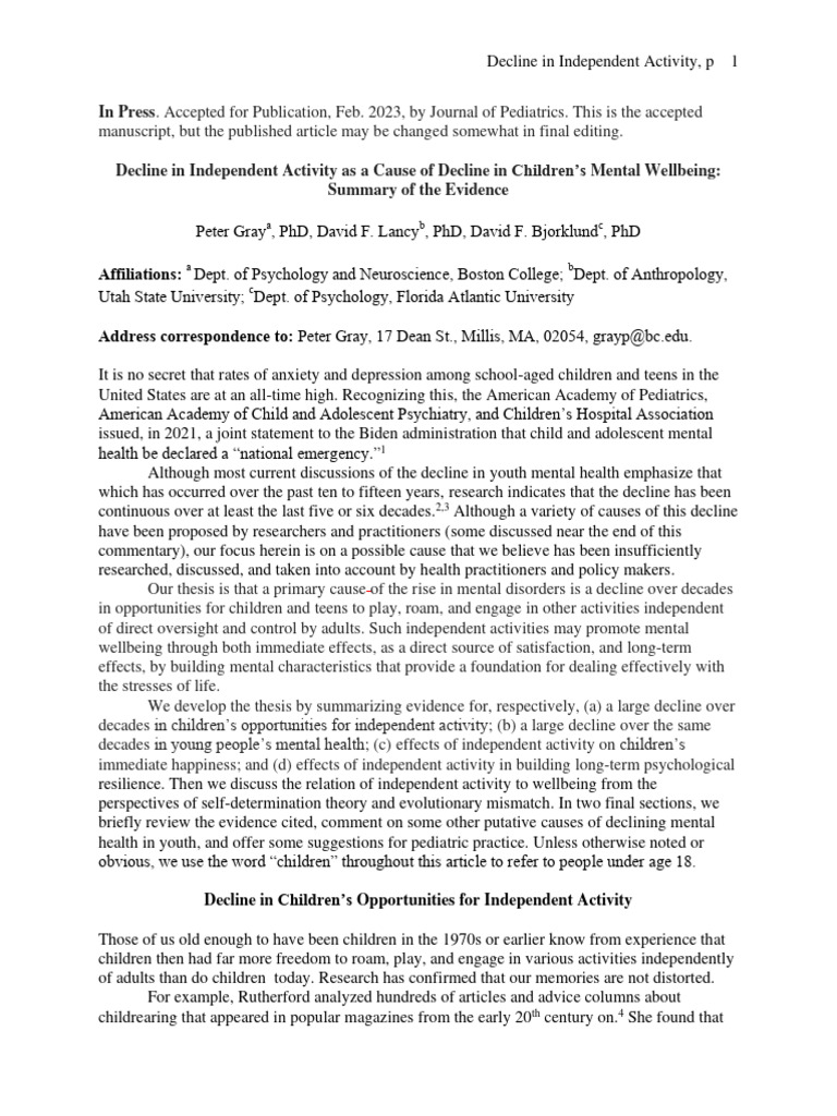 Decline in Independent Activity As A Cause of Decline in Children's ...