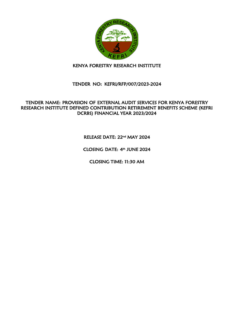 KEFRI DCRBS Audit Services Tender 2023 | PDF | Request For Proposal ...