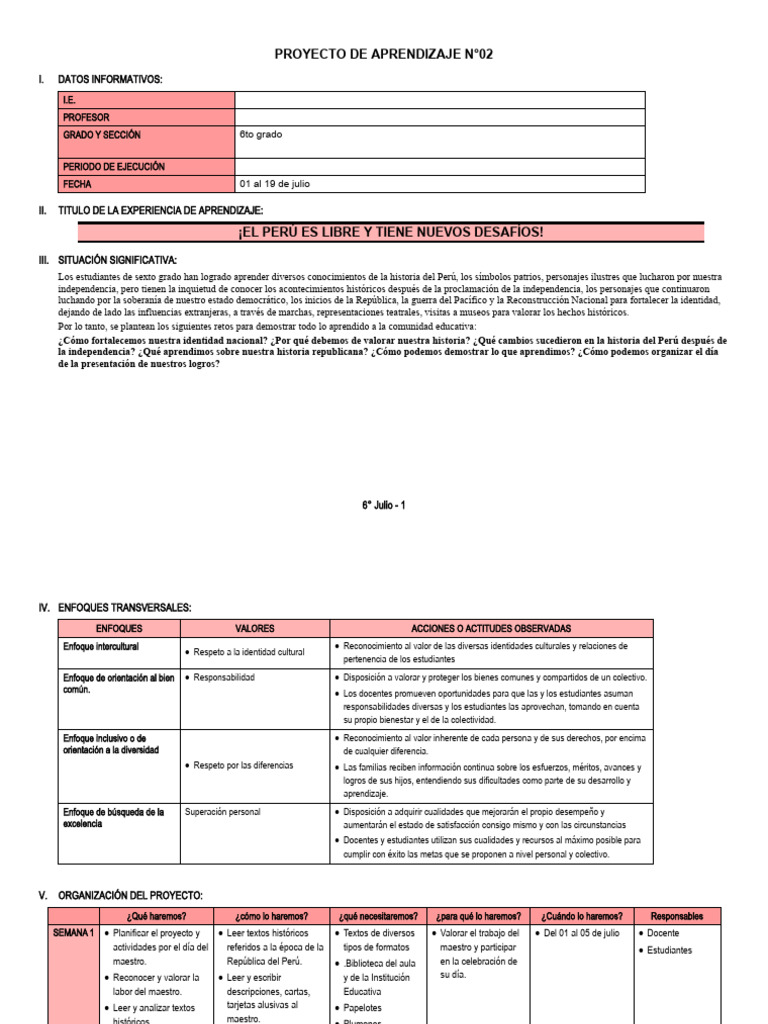6° Grado - Proyecto de Aprendizaje N°02 | PDF | Geometría | Decimal