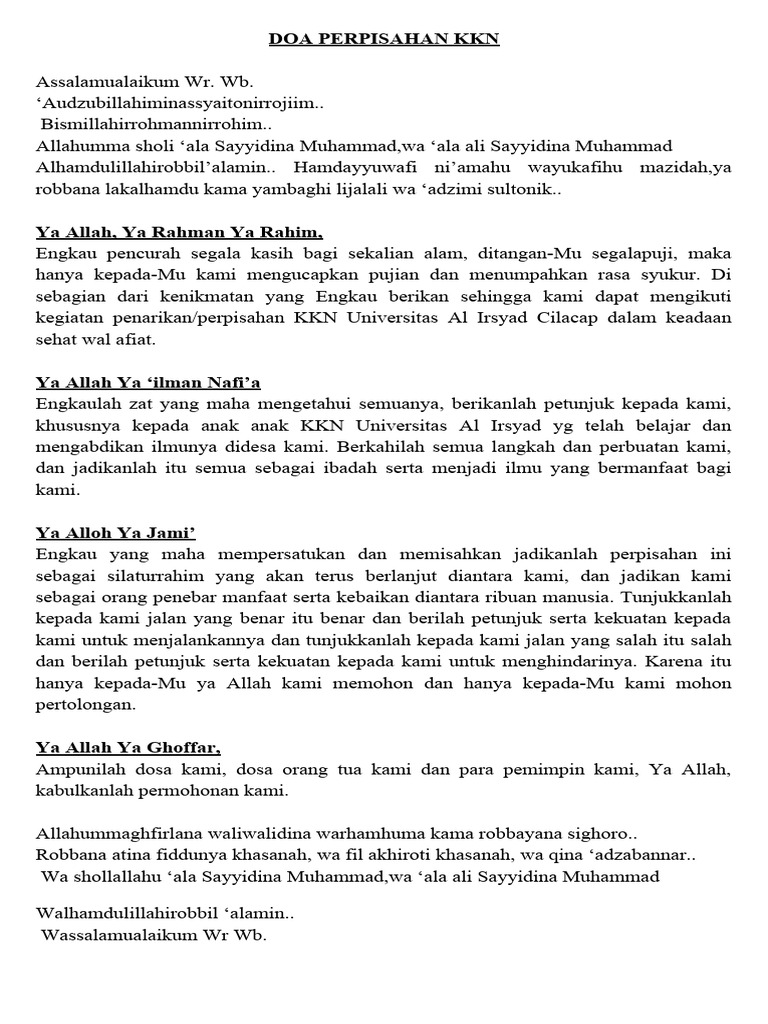 Doa Perpisahan KKN | PDF