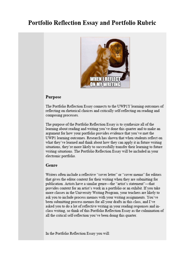 Portfolio Reflection Essay Prompt and Rubric UWP1Y | PDF | Essays ...