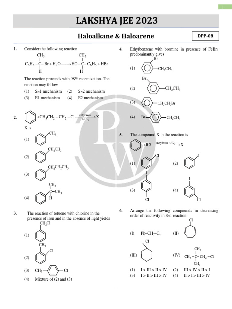 Haloalkane & Haloarene - DPP 08 | PDF | Chlorine | Chemical Compounds