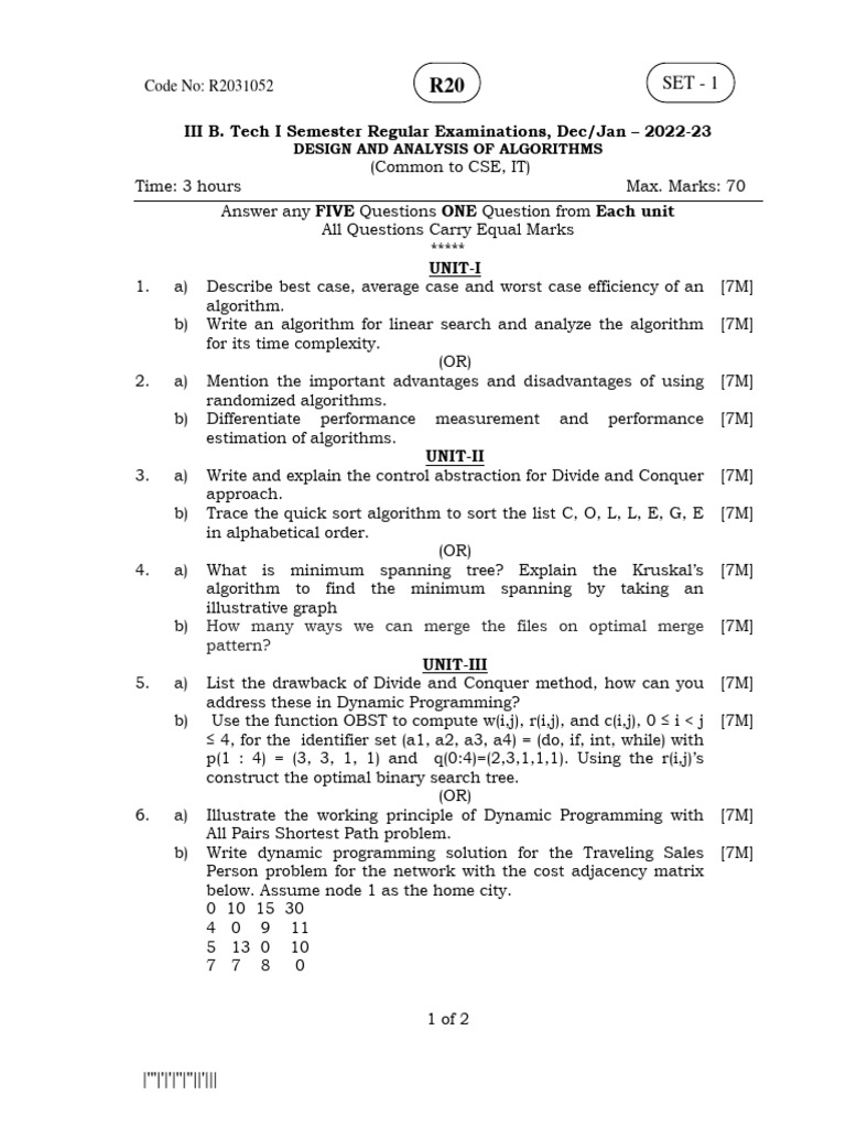 Design And Analysis Of Algorithms Pdf Computational Complexity Theory Algorithms