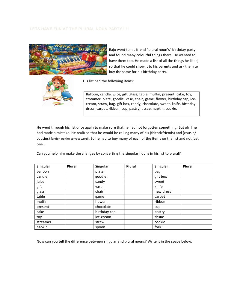Worksheet 9 - Plural Noun Party | PDF