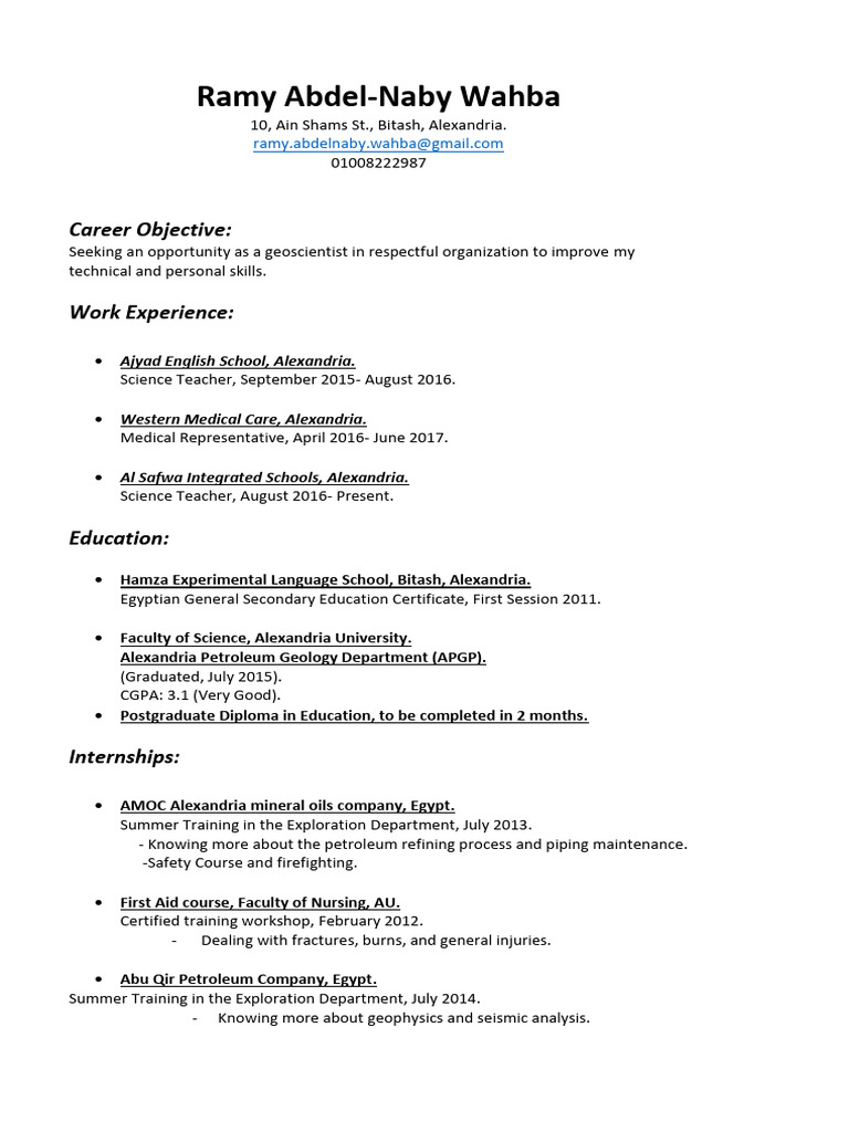 Copy of Ramy Wahba New New CV | PDF | Alexandria | Petroleum Geology