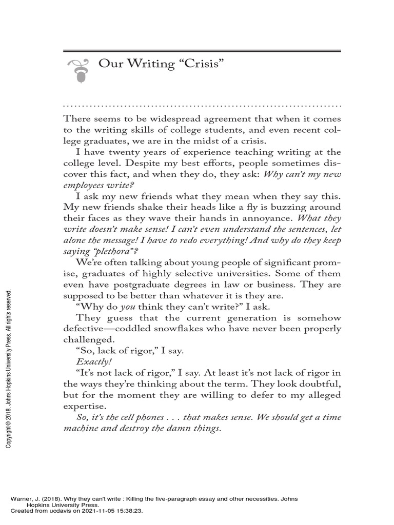 Our Writing Crisis Chapter | PDF