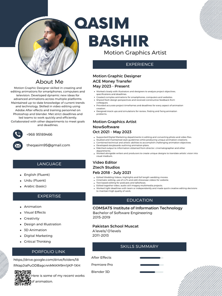 Qasim Bashir - Resume 2024 - OM | PDF | Editing | Animation
