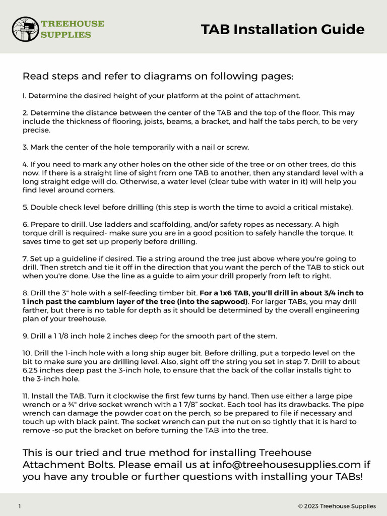 Treehose Supplies Tab Installation Guide 2023 | PDF