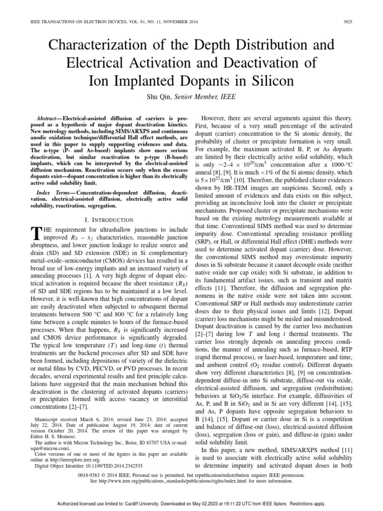 Characterization of The Depth Distribution and Electrical Activation ... Characterization of The Depth Distribution and Electrical Activation ...