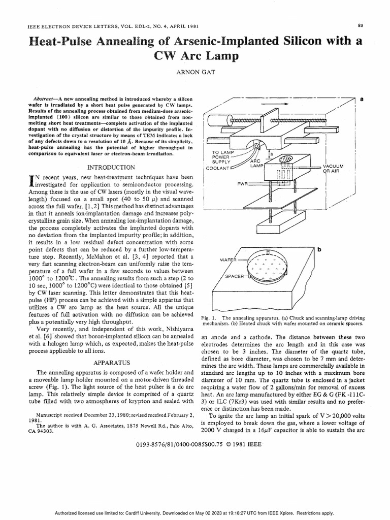 Heat-Pulse Annealing of Arsenic-Implanted Silicon With A CW Arc Lamp ...
