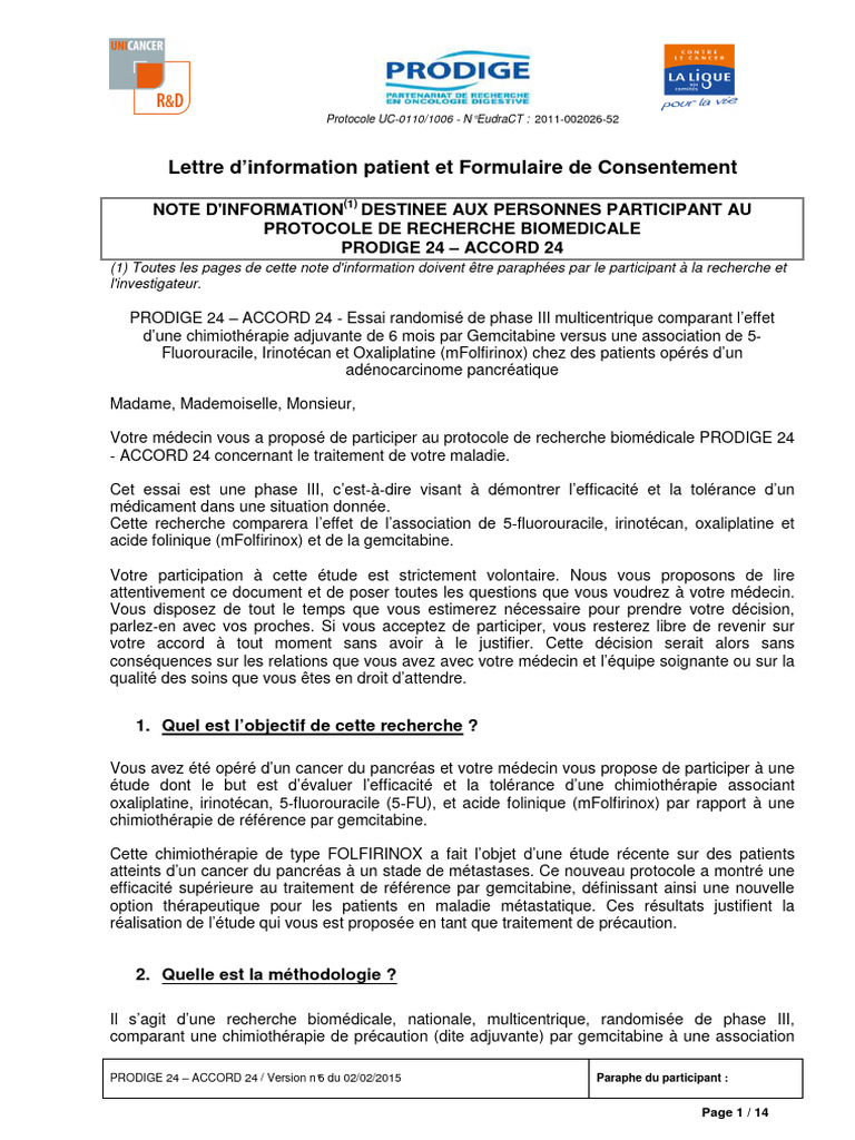 553 Prodige 24 Note Dinfo | PDF | Essai clinique | Cancer du pancréas