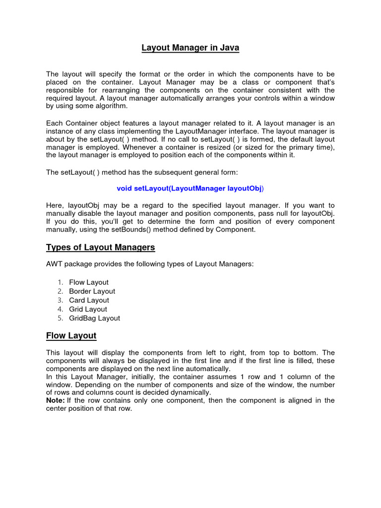 Layout Manager In Java Download Free Pdf Page Layout Software Engineering