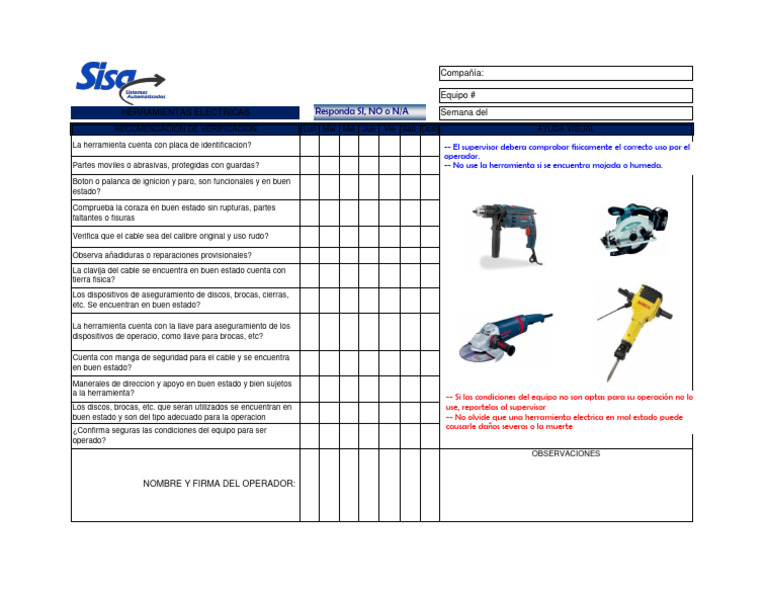 lista de verificación herramientas de poder | PDF