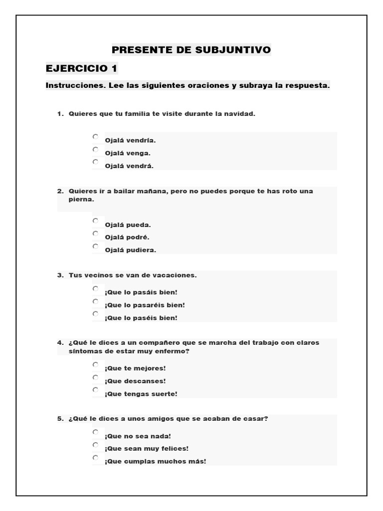 Ejercicios Con Subjuntivo | PDF
