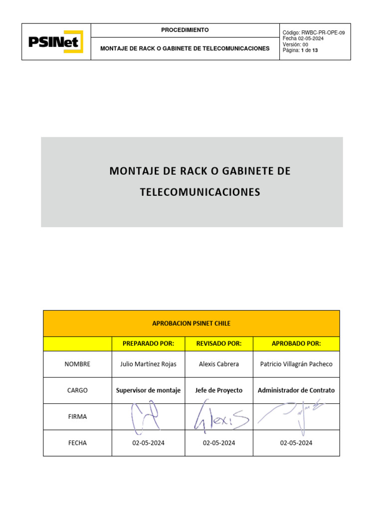 PTS Montaje de Rack o Gabinete de Telecomunicaciones | PDF ...