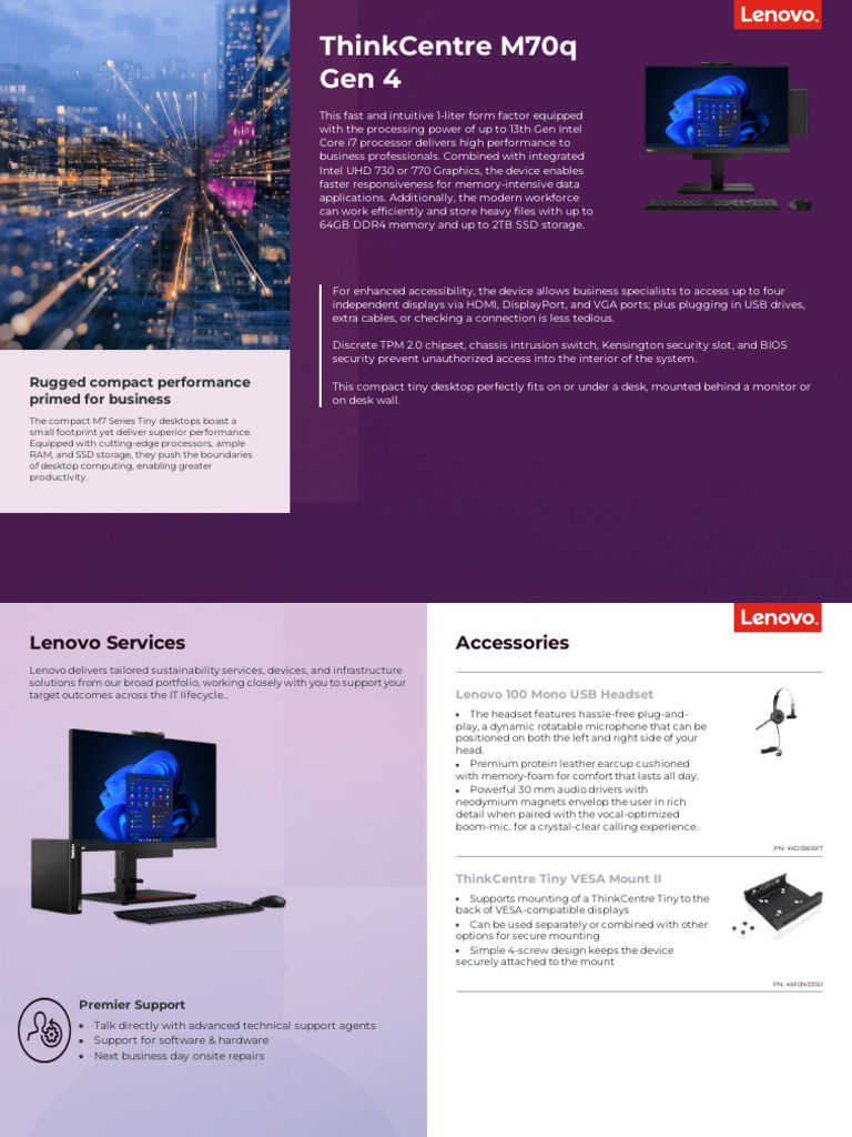 Lenovo ThinkCentre M70q Gen4 Datasheet | PDF | Computer Hardware | Computing