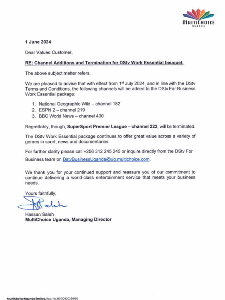 Channel Additions and Termination For DSTV Work Essential Bouquet | PDF