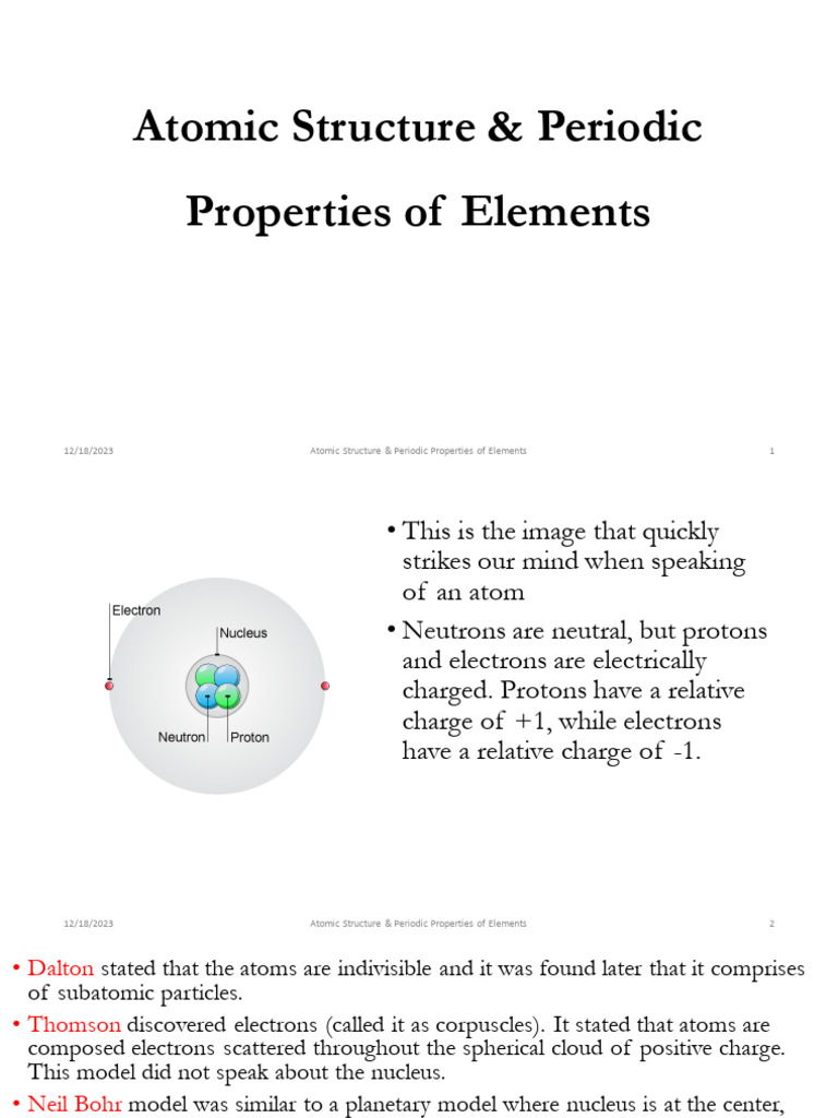 1-Atomic Structure & Periodic Properties of Elements-fl-S24 | PDF | Ion ...