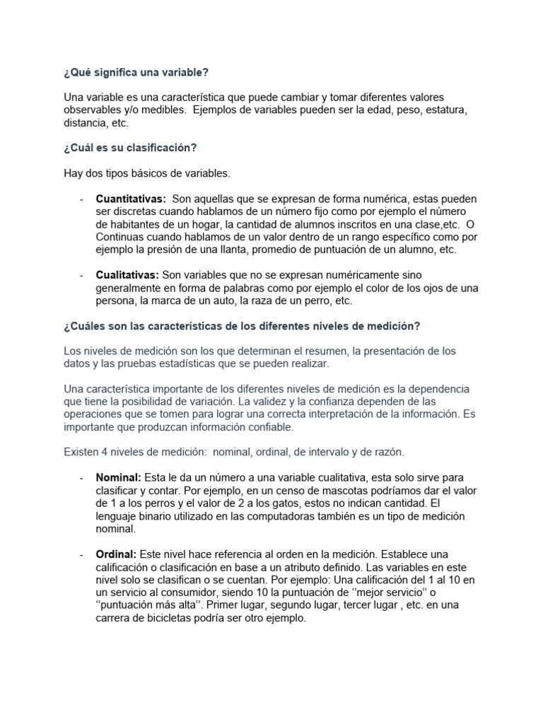 Qué significa una variable | PDF | Nivel de medida | Science