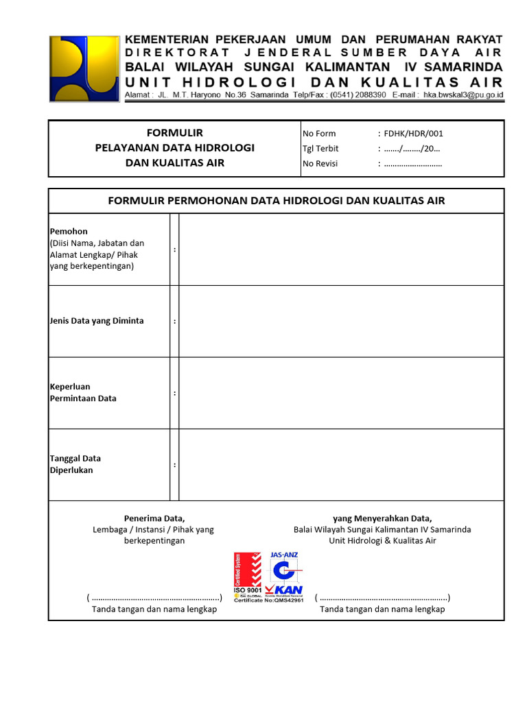 Form Responden Unit Hidrologi Tahun 2023 | PDF