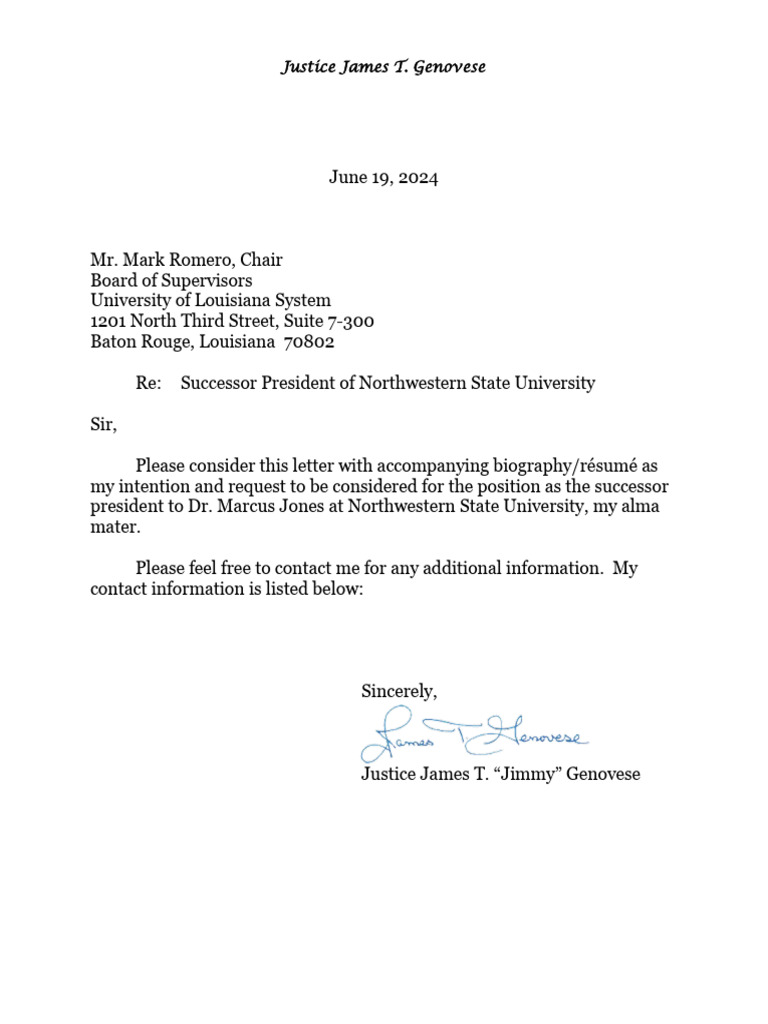 Justice Genovese's Candidacy Letter | PDF | Supreme Courts | Judge