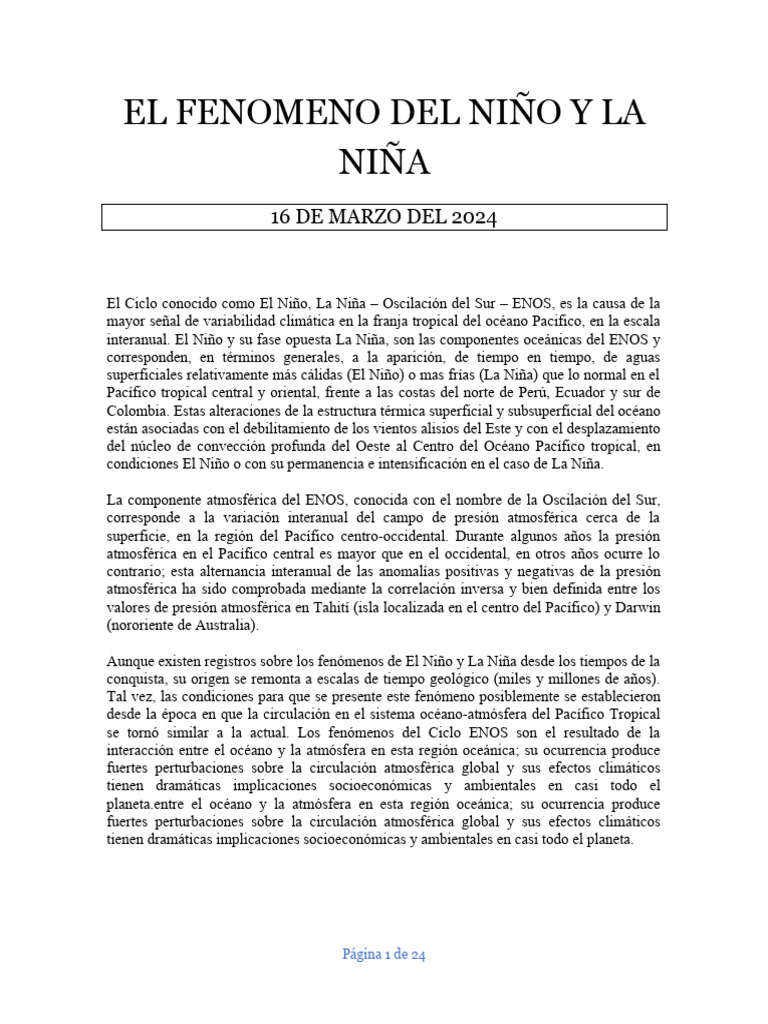 El Fenomeno Del Niño y La Niña | PDF | Ciclones tropicales | Fenómenos ...