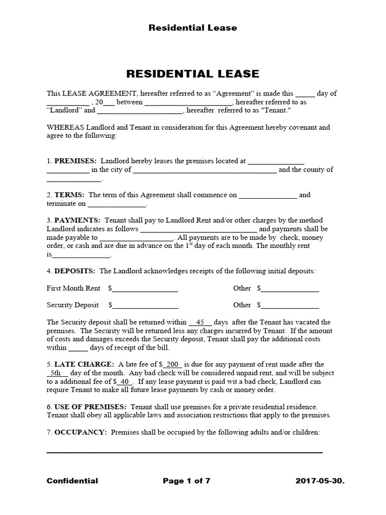 Residential Lease Template | PDF | Leasehold Estate | Lease