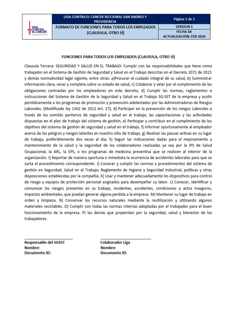 2020- FORMATO DE FUNCIONES PARA TODOS LOS EMPLEADOS (CLAUSULA, OTRO SÍ ...