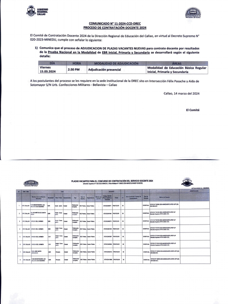 Comunicado N 011 2024 CCD Drec | PDF