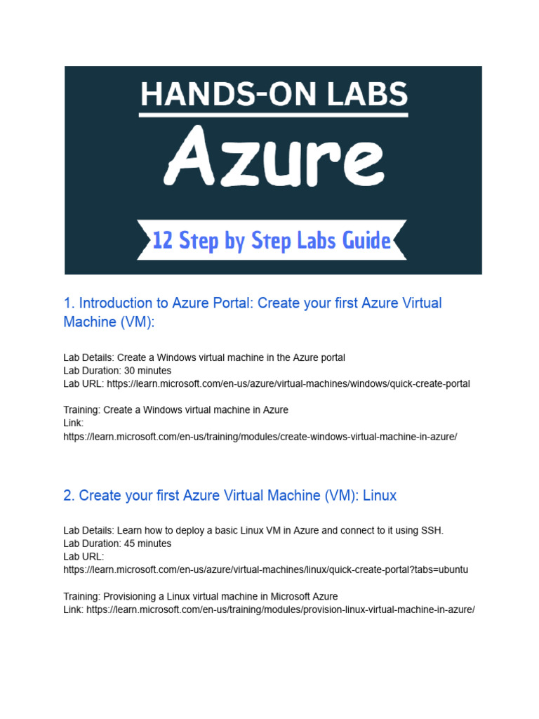 12 Azure Hands On Labs | PDF | Microsoft Azure | Application Software