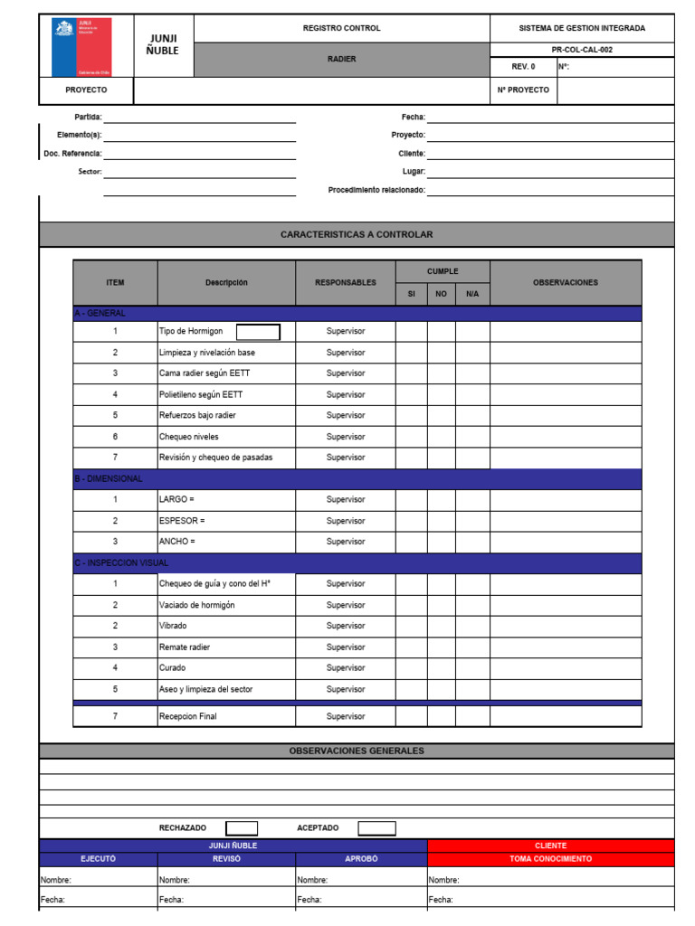 PR-COL-CAL- 002 PROTOCOLO RADIER Rev 0 | PDF